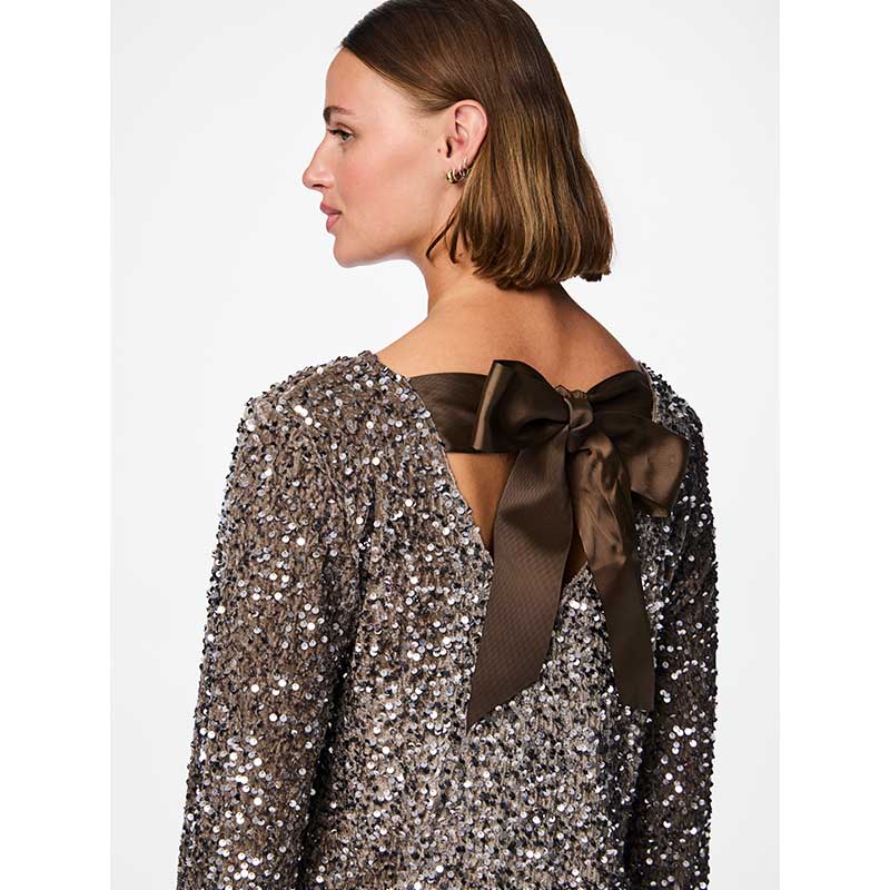 Pieces PCKam LS Deep Back Bow Dress Morel